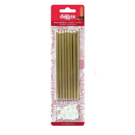 16 Large Gold Candles 13 cm - Planète Gateau