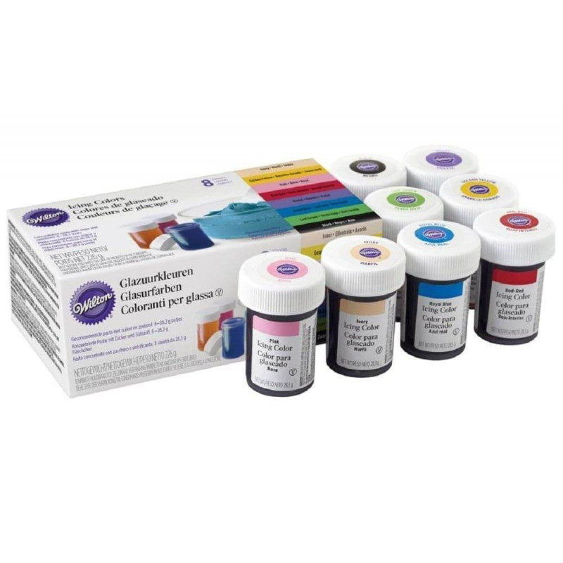 Kit de 8 colorants alimentaires en gel Wilton - Planète Gateau
