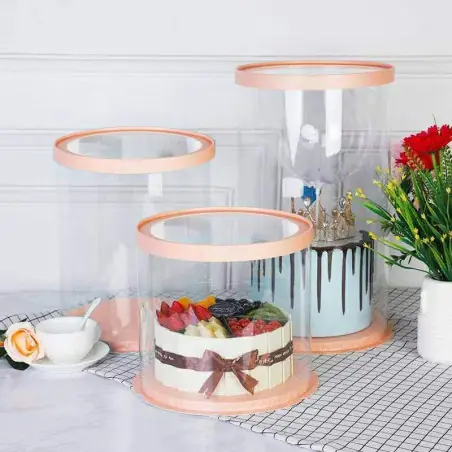 Transparent Round Cake Box with Rose Gold - Planète Gateau