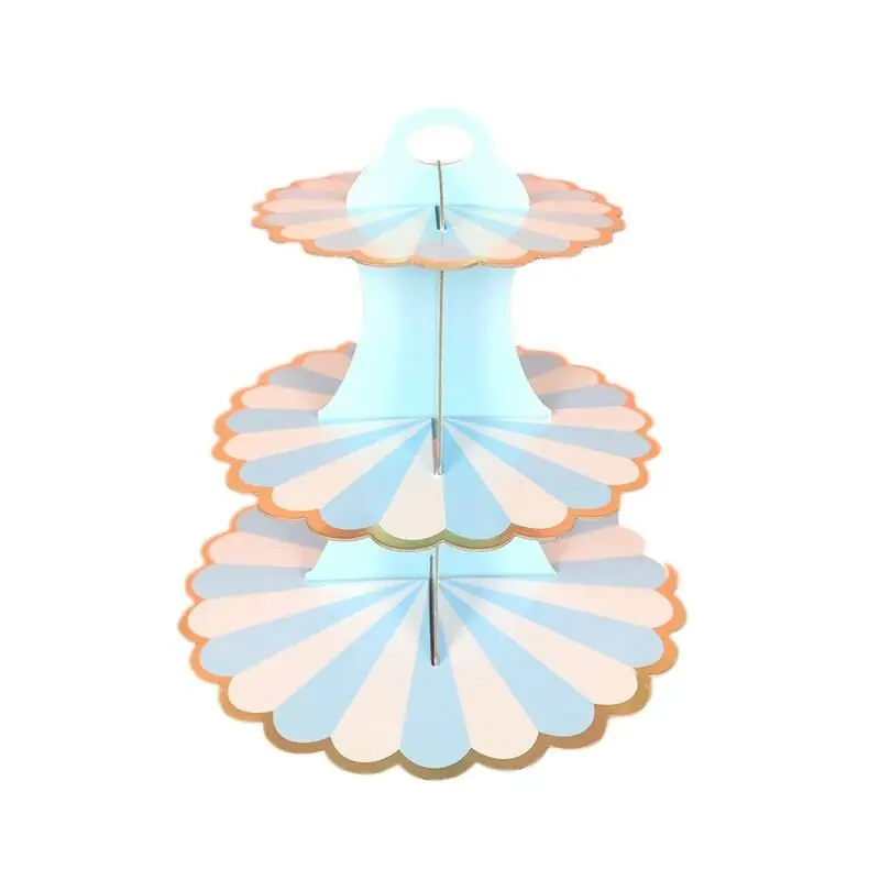 Blue and white 3-tier cupcake stand - Planète Gateau