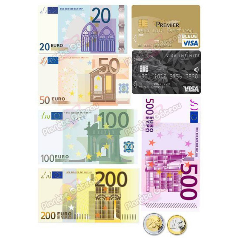 Impression alimentaire Billets Euro et CB en sucre - Planète Gateau