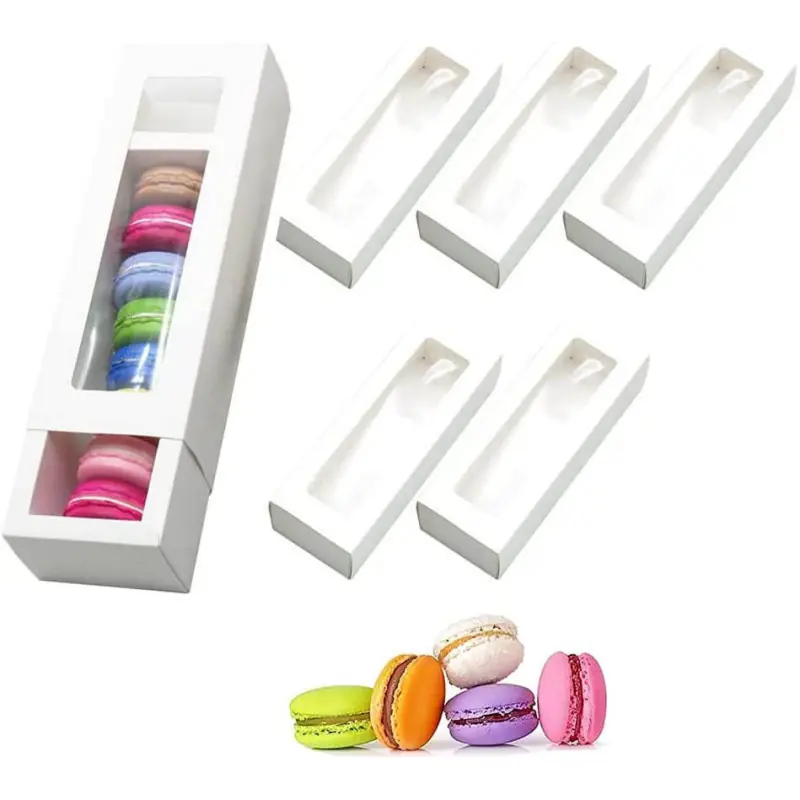 Boites 8 macarons en carton blanc à fenêtre x5 - Planète Gateau