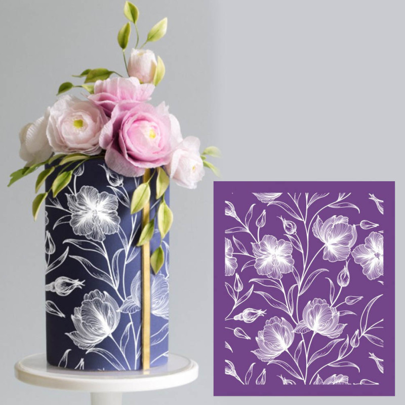 Pochoir MESH stencil bouquet de Tulipe - Planète Gateau