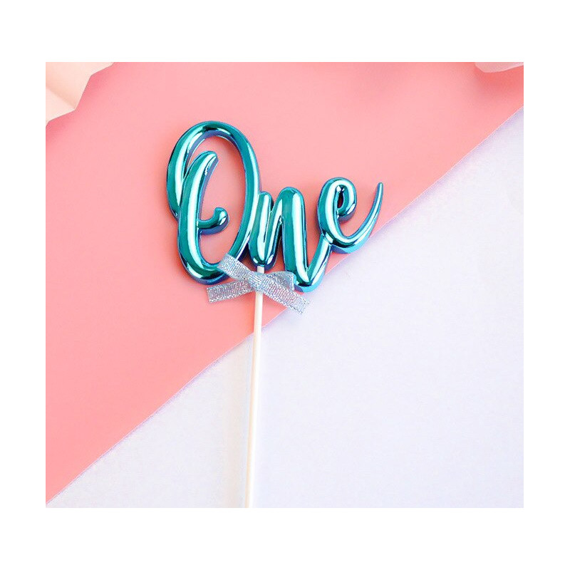 Cake topper One bleu - Planète Gateau