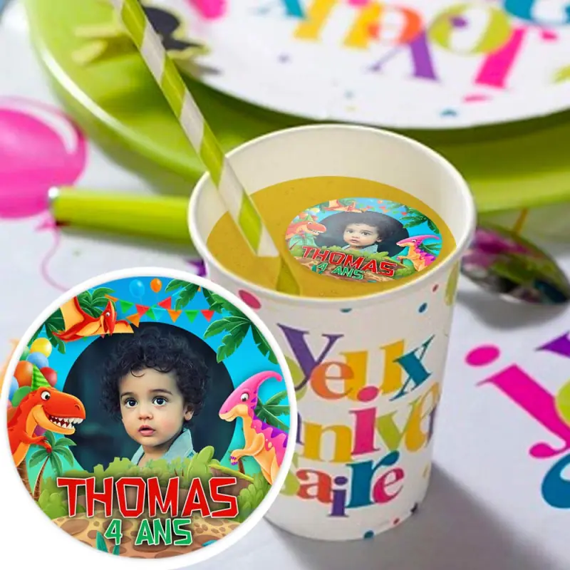 Personalized edible dinosaur drink discs - Set of 15 - Planète Gateau