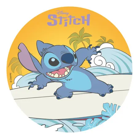 20 cm Stitch surfing wafer disc - Planète Gateau